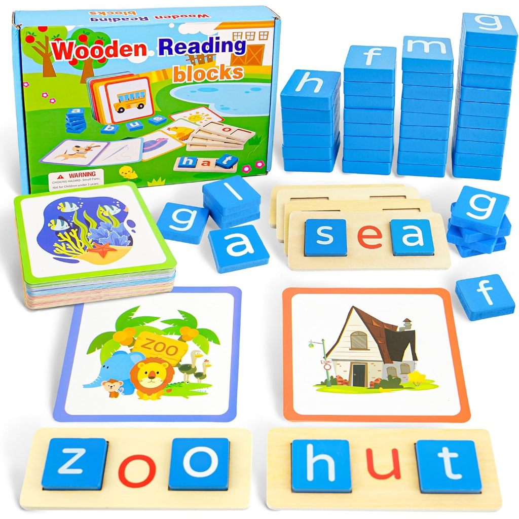 Sight Words Flash Cards Kindergarten -Wooden Reading Blocks, Montessori ...