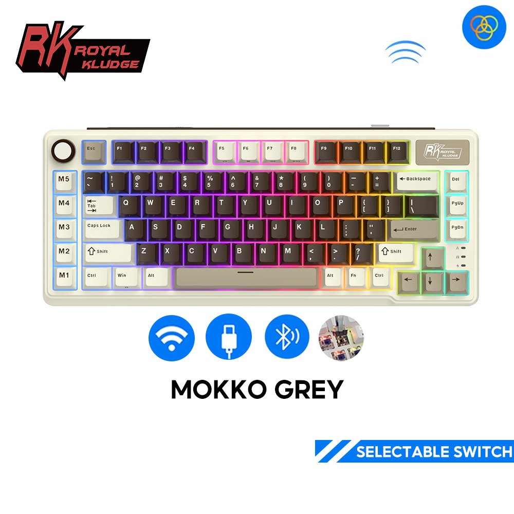 Royal Kludge RK L75 Knight Black 85 Key Diy 3 Modes RGB Wired Bluetooth ...