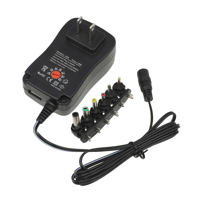 Power Adapter 3-12V Adjustable Voltage Power Adapter USB2.1A 30W Multi ...
