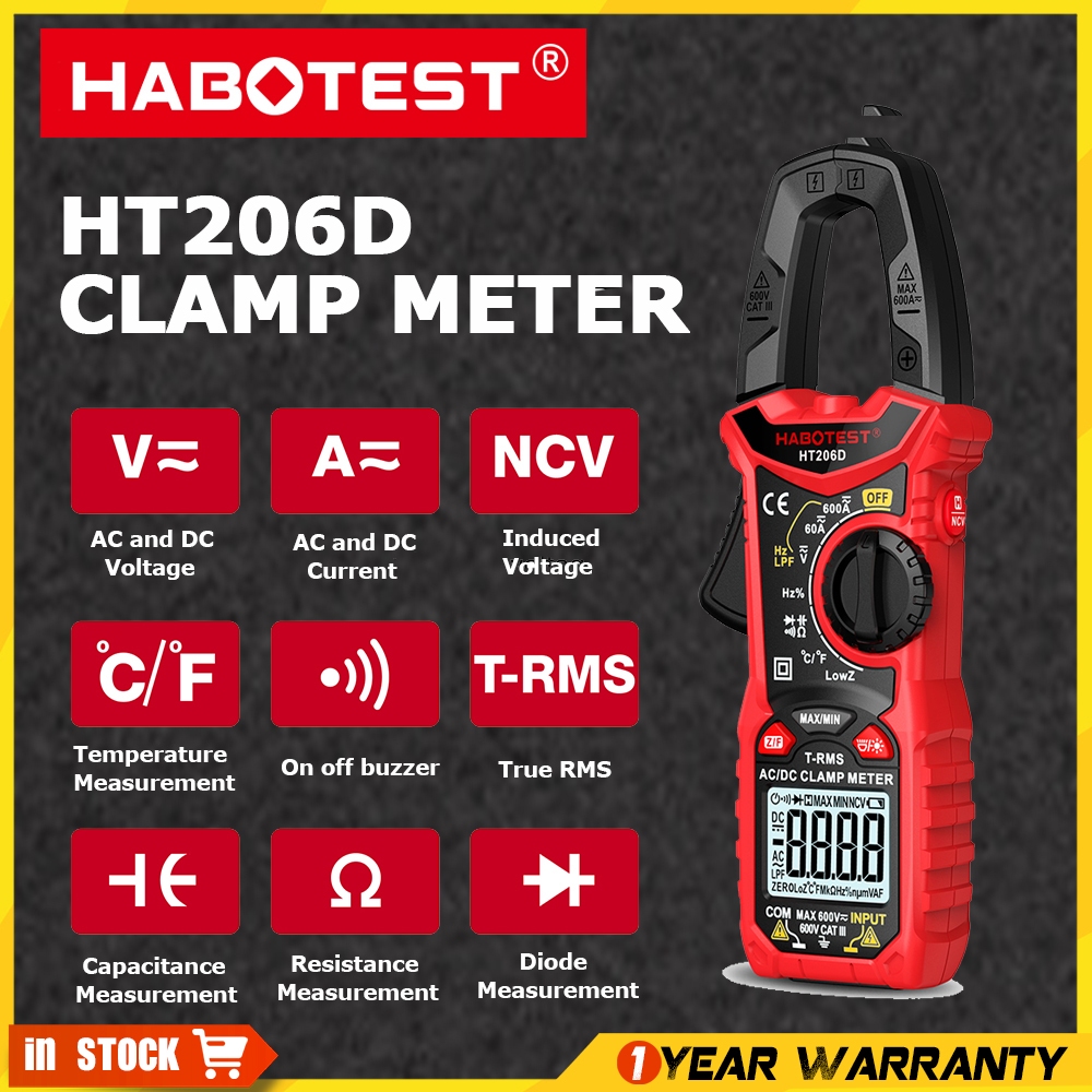 HABOTEST HT206 Clamp Gauge 600V AC/DC 6000 Digital Counting Multimeter ...