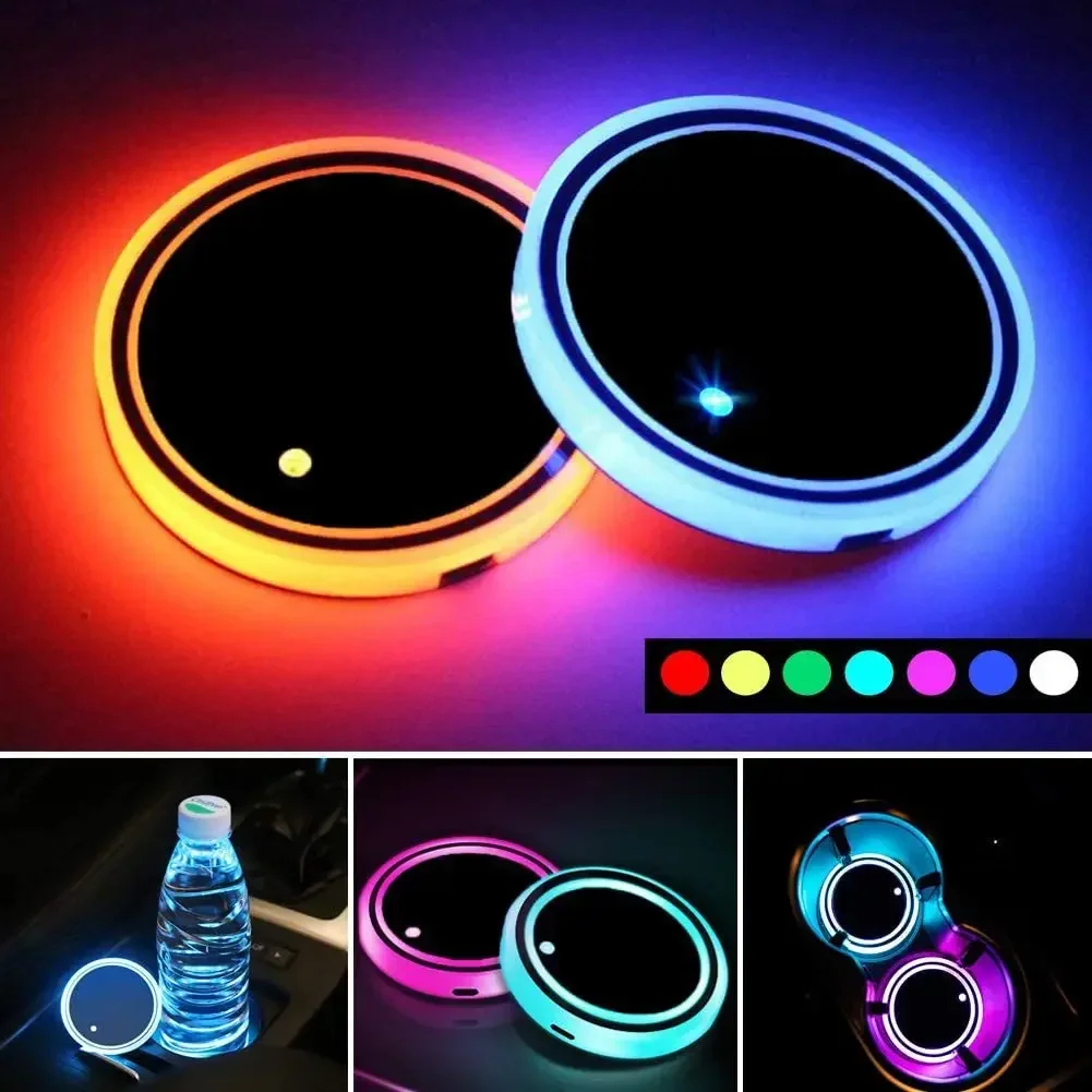 Universal LED Cup Holder Lights for Car Rechargeable 7 Color-Changing ...