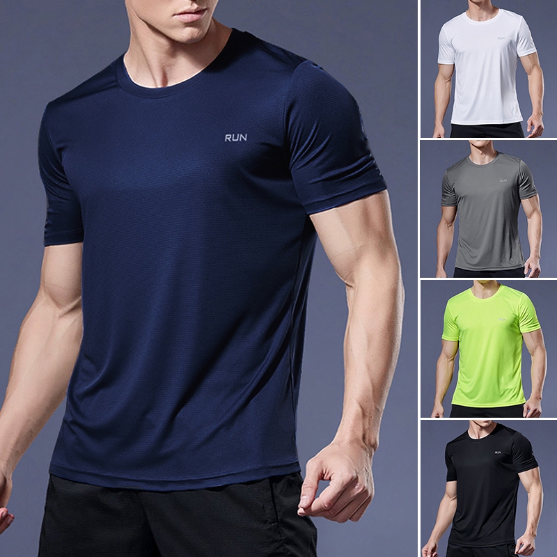 Men's Quick Dry Short Sleeve Gym Running T-Shirt Training Exercise Gym ...