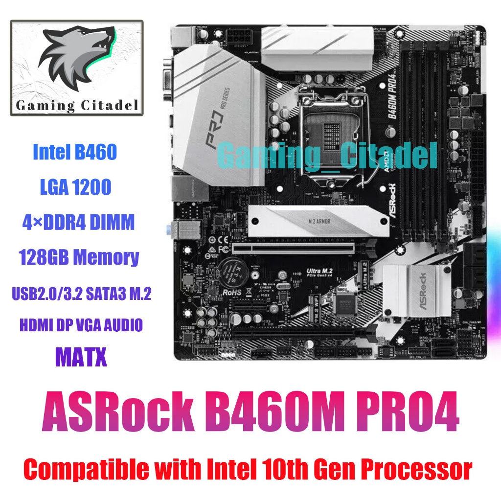 Used ASRock B460M PRO4 DDR4 MATX Motherboard Supports Intel 10th Gen ...