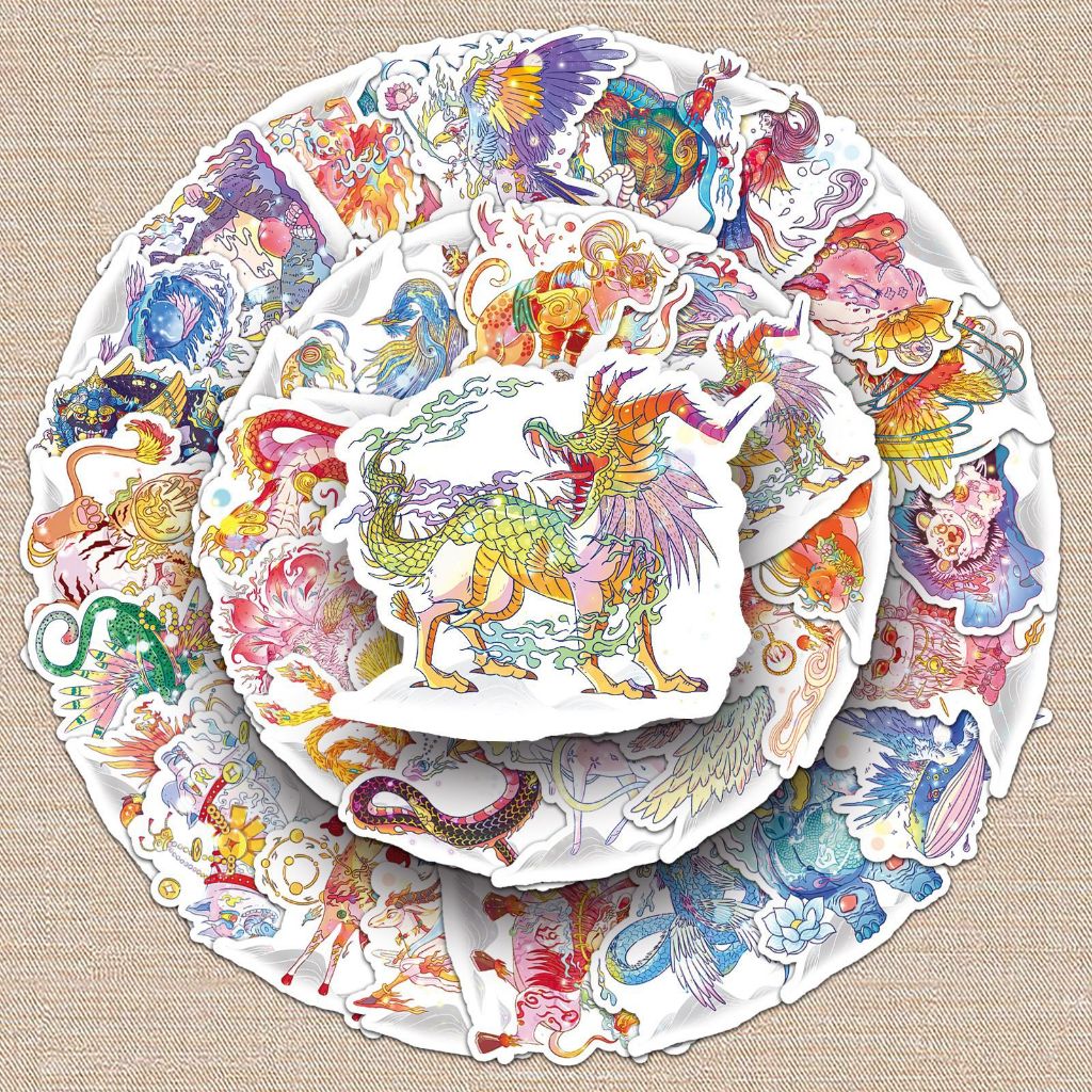 50PCS Chinese Style Shanhai Jing Divine Beast Illustration Sticker DIY ...