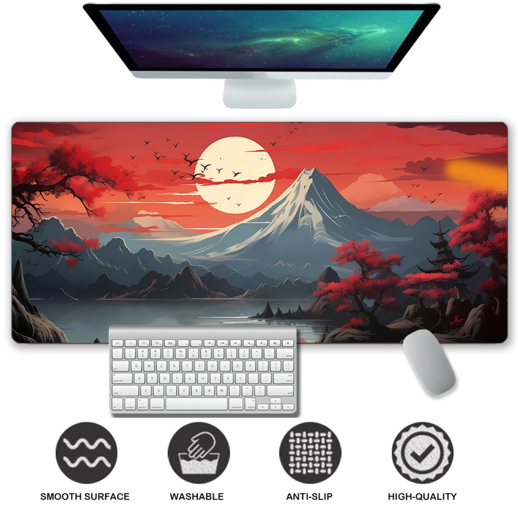 Midnight Full Moon Mt Fuji Japanese Gaming Desk Decor, Large Desk Mat ...