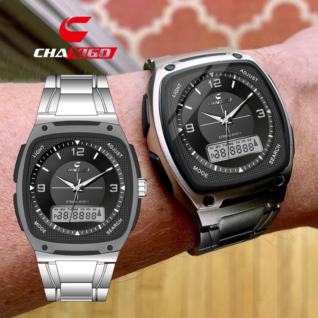 CHAXIGO Multifunctional Men's Watch Waterproof Luminous Square Steel ...
