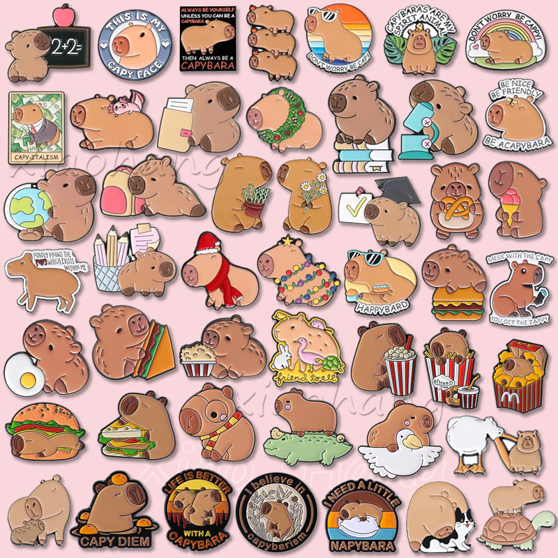 Cartoon Capybara Baby Enamel Pin Animal Brooches Funny Cute Foods Study ...