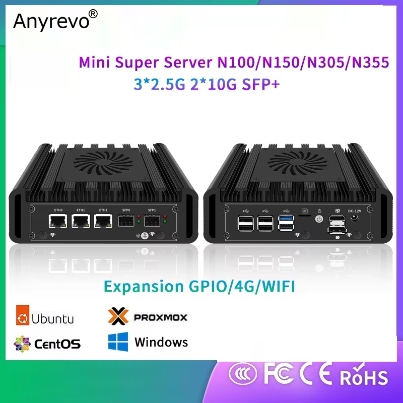 Fan Mini PC Intel N100 3xi226-V 2.5G LAN Computer HDMI Supports 2x10G ...