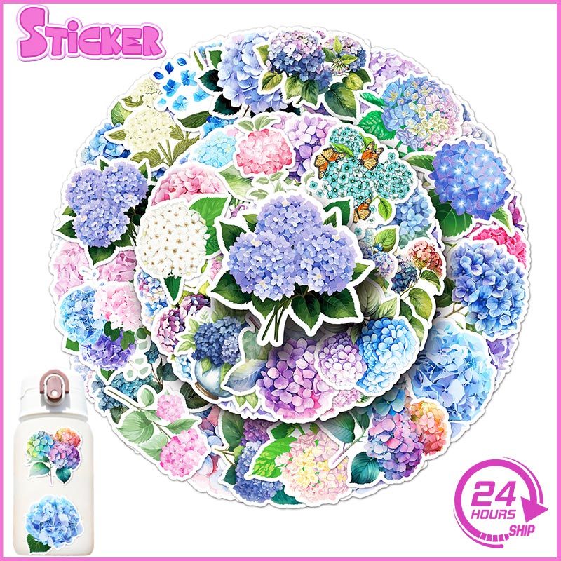 50PCS Hydrangea Floral Stickers for Water Bottle Laptop Guitar Luggage ...