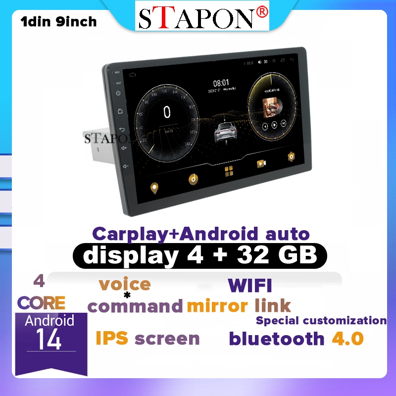 STAPON 1din 9inch 1 2 4GB RAM car android14 carplay android auto head unit STEREO 2.5D ips ...