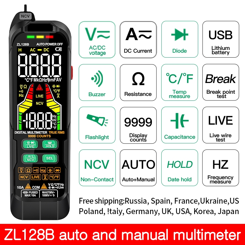 Digital Multimeter AC/DC 10A Current 1,000V Ampere Pen Ammeter Multi ...