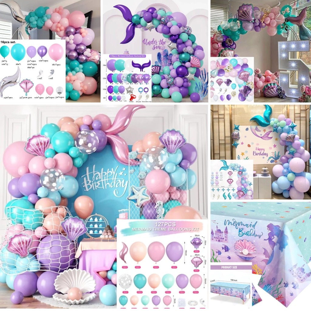 Mermaid Balloon Arch, 127 Pcs Mermaid Balloon Garland Kit, Pastel Pink ...