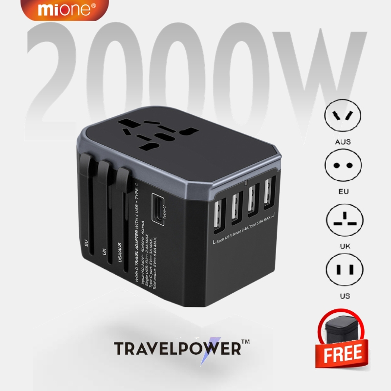 Mione 2000W Travel Adapter universal Plug USB Type C Charger AC Power ...