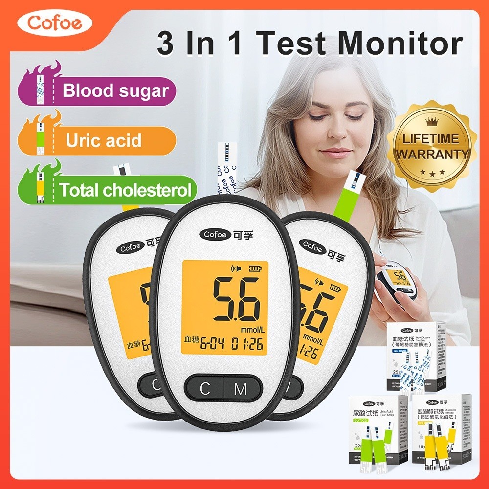 Blood Glucose/Cholesterol/Uric Acid Monitor Blood Lipid Detector ...