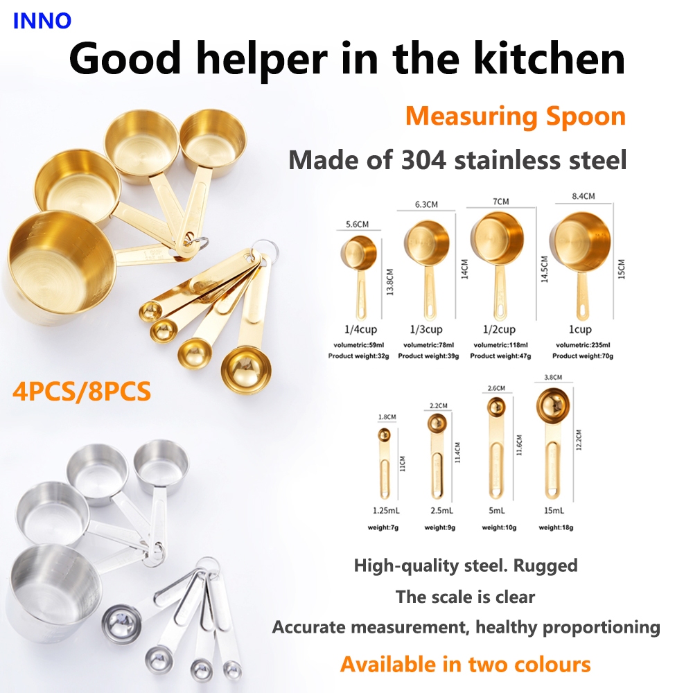 INNO 4pcs/8pcs 304 stainless steel measuring cup measuring spoon set ...
