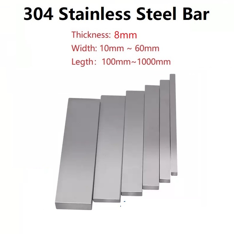 304 Stainless Steel Flat Bar Plate Rod Thickness 8mm Width 10/15/20/25 ...