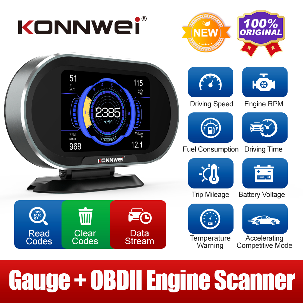 KONNWEI KW206 Car OBD2 HUD Digital Meter Gauge All in One Automotive ...