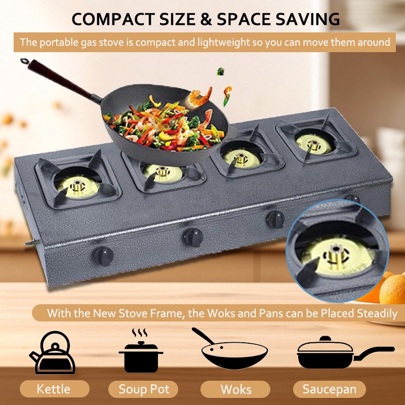 Burner Gas Stove Stainless steel 4 Burners Commercial Claypot Rice ...