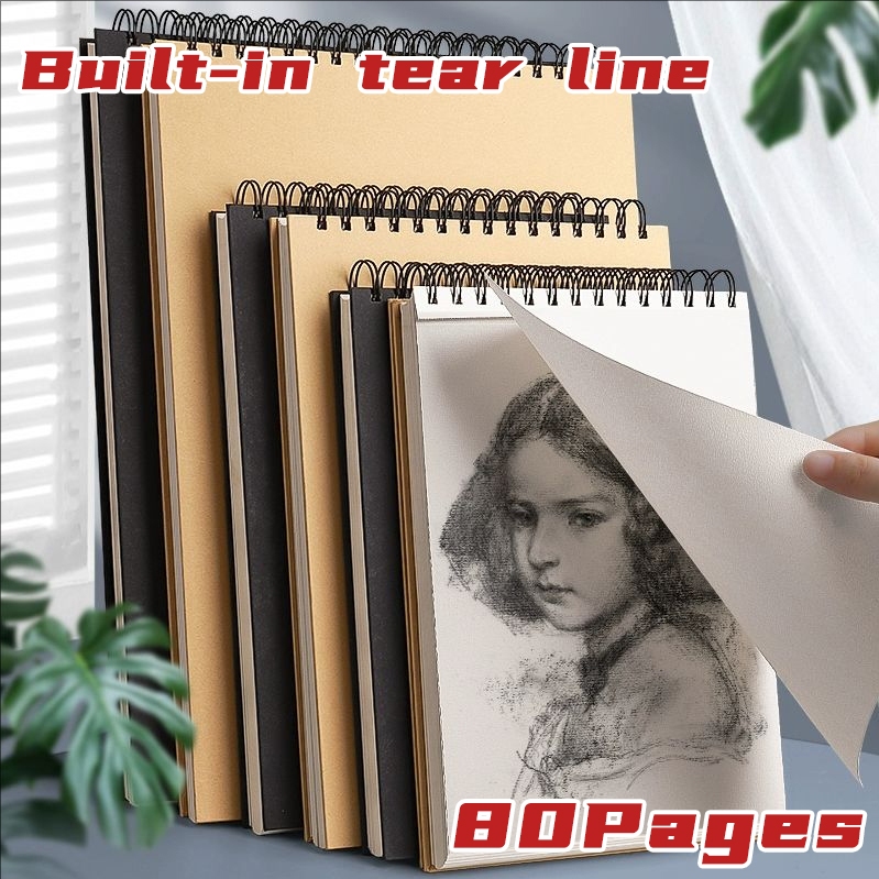 A4/B5 80Pages Double Spring Sketchbook Black Kraft Blank Sketch Pad ...
