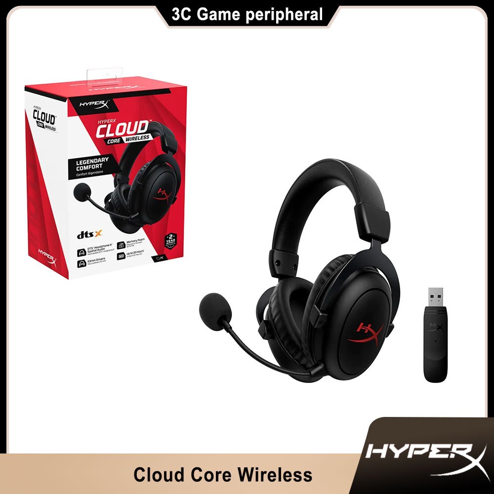 HyperX Cloud Core Wireless Gaming Headset for PC DTS X Audio Detachable Noise Cancelling ...