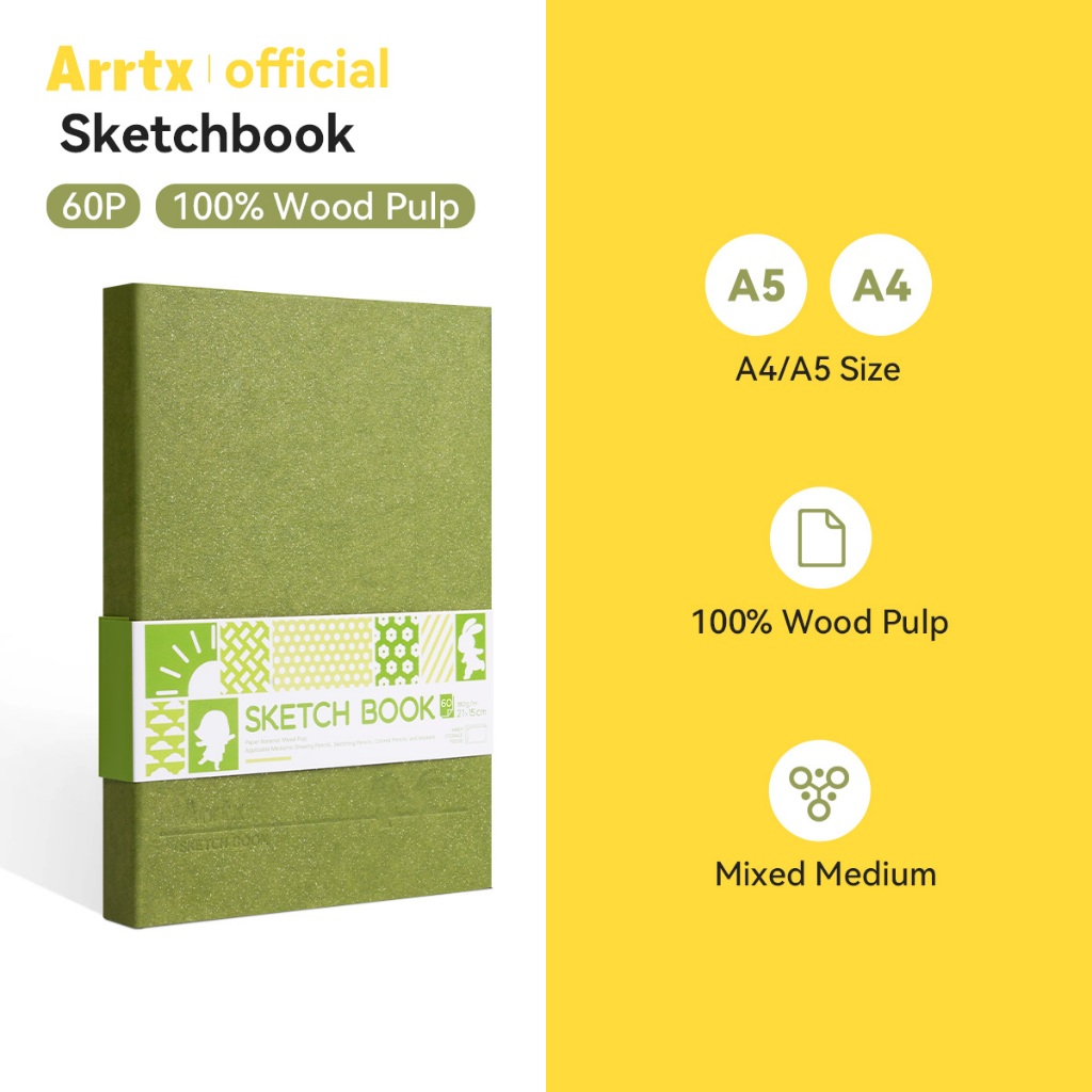 Sketchbook A5 Arrtx A5 Sketchbook, 60 Sheets 90Lb/180GSM, 100% Wood ...