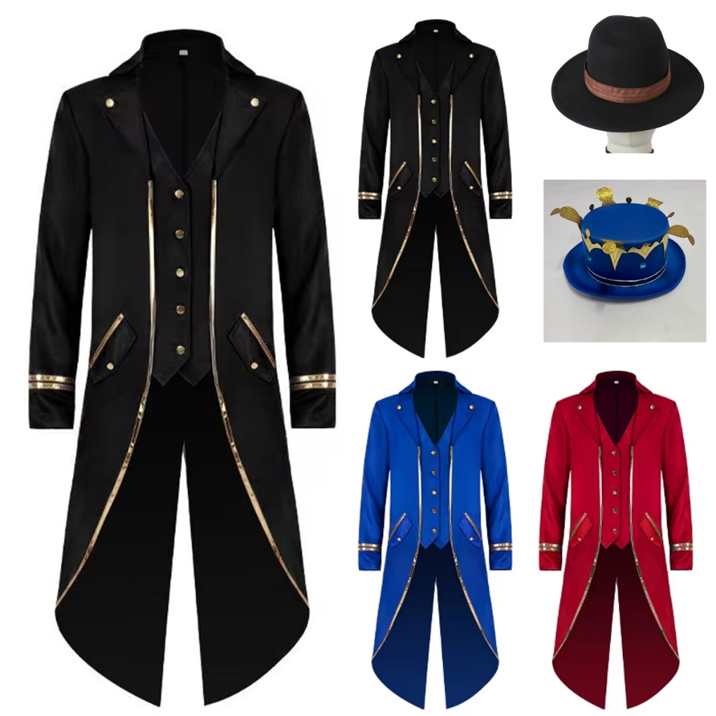Gothic Steampunk Vintage Medieval Vampire Devil Red Coat Trench Cosplay ...