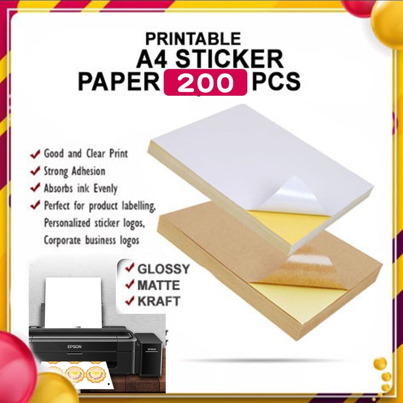 200Sheets A4 Size Matte Printable Inject Sticker Paper Glossy Sticker ...