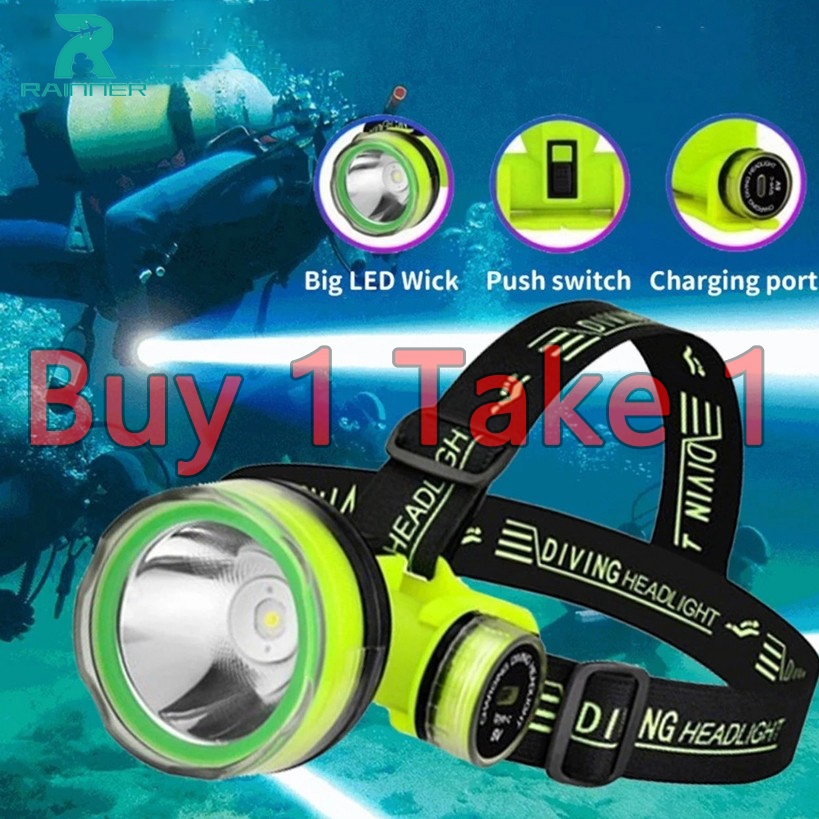 【Ready Stock】Diving Headlight Rechargeable Professional Flashlight ...