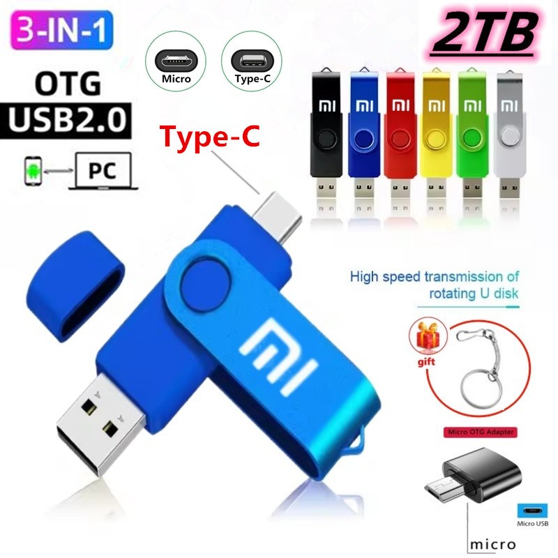 2TB Flash Drive 3-in-1 OTG USB Type C/Micro Flash Drive 1TB 512GB 256GB ...