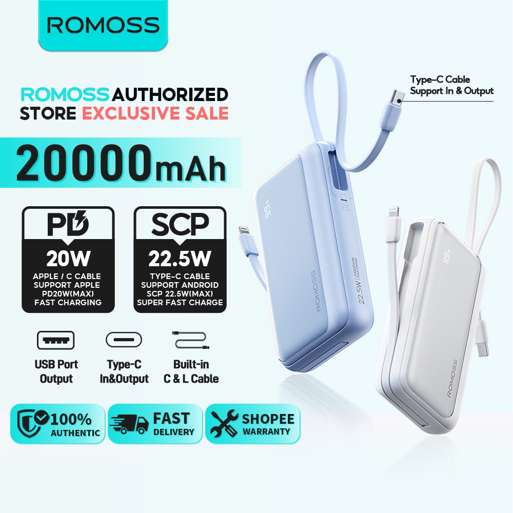 Romoss PEP20 20000mAh 22.5W PD20W Fast Charging Built-in Dual Cable 4 ...