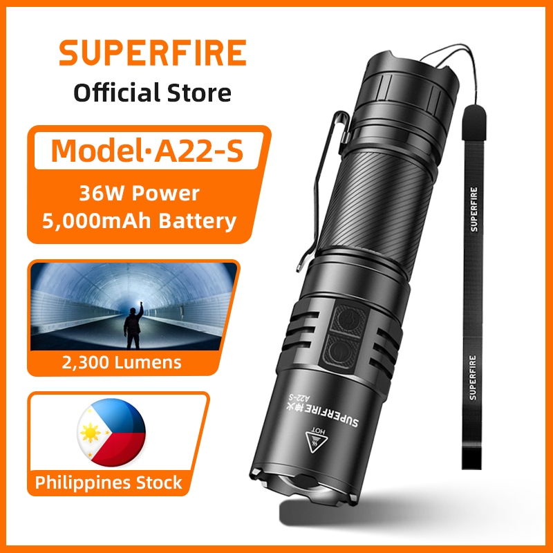 SUPERFIRE A22-S 36W LED Flashlight EDC Portable Zoomable Torch Ultra Powerful Rechargeable ...