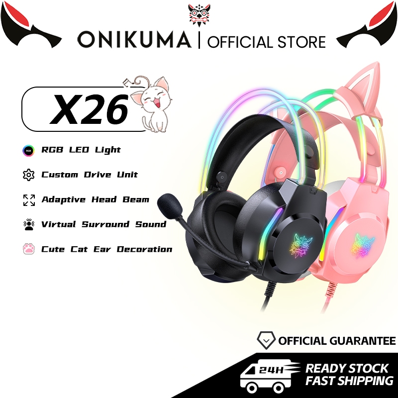 ONIKUMA X26 Wired Cat Ears Headset With Mic RGB Dynamic Lights Lightweight Design Gaming ...