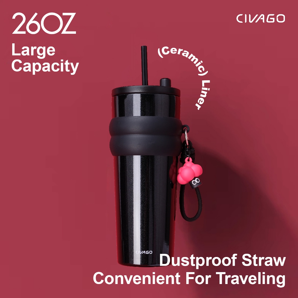 CIVAGO（26oz）Ceramic liner Stainless Steel Coffee Mug With Lid Vacuum ...