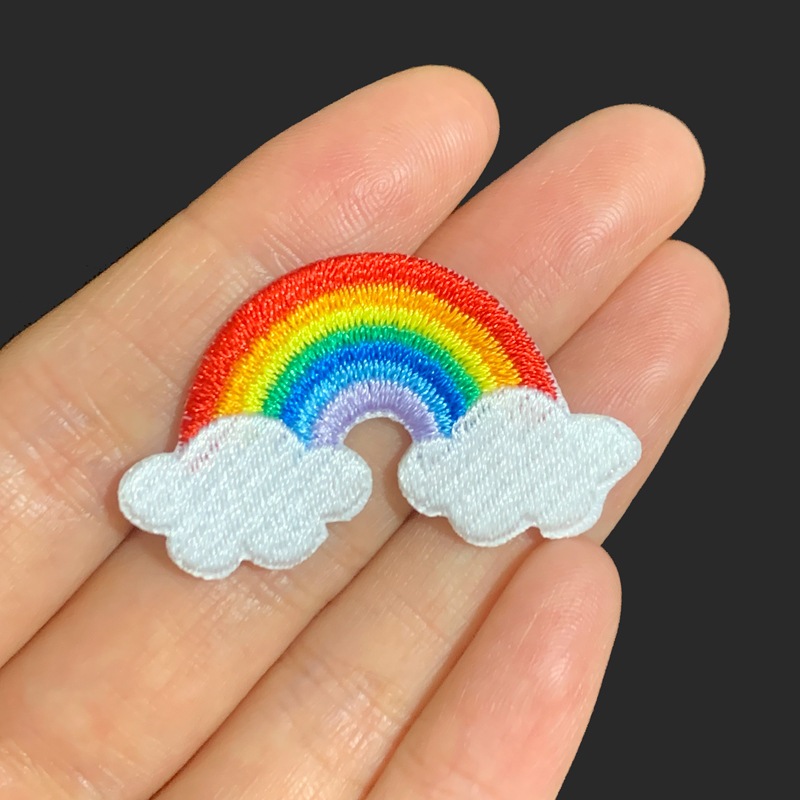 (Self-Adhesive Style) Rainbow Cloud Embroidery Cloth Stickers Cloth ...