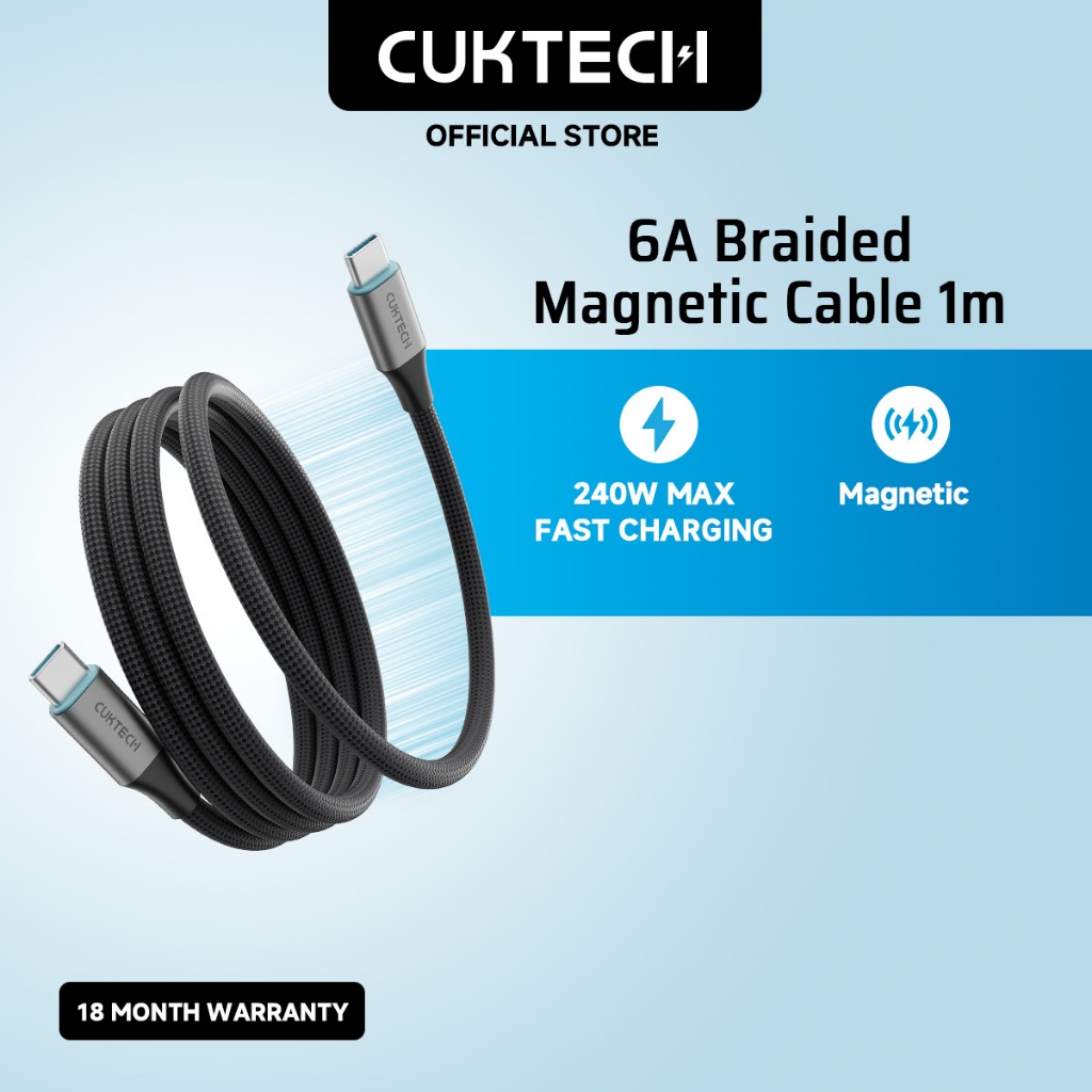 CUKTECH 1m Type-C to Type-C 6A Braided Date Cable 240W MAX Magnetic ...