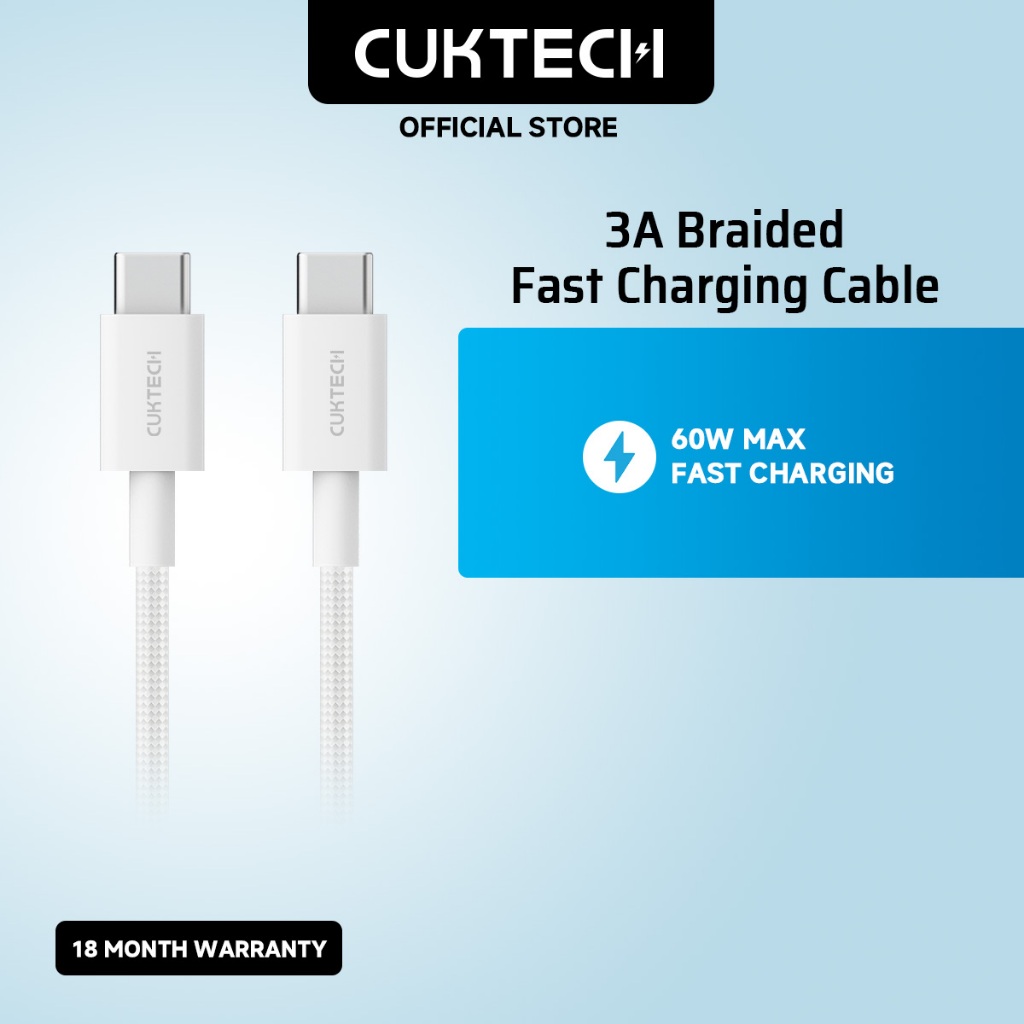 CUKTECH Braided Date Cable Type-C to Type-C 60W Fast Charging 1.5m | Shopee Philippines