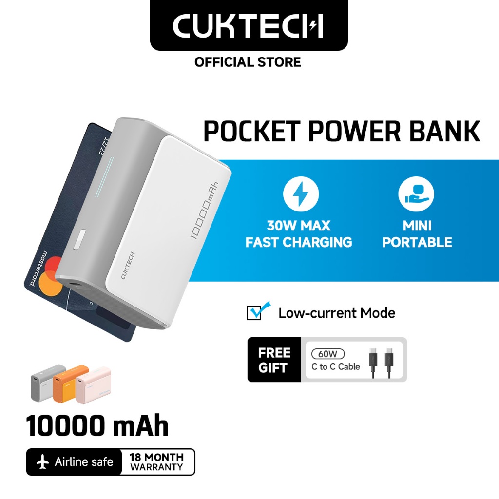 CUKTECH 10000mAh Pocket Power Bank PD 30W Fast Charging Compact Mini ...