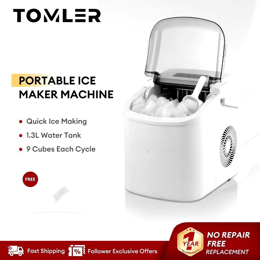 TOMLER Automatic Ice Maker Machine Fast Portable Intelligent Ice Cube ...