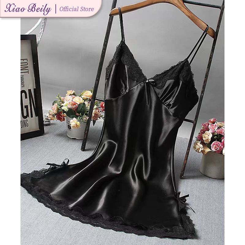 XiaoBeily Satin Silk Halter Night Dress Nighties Sexy Sleepwear ...