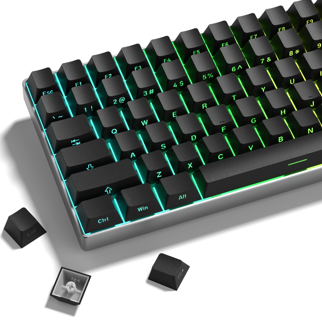 123 Keys Pure Black PBT Double Shot Side Printed Shine Through Keycap ...