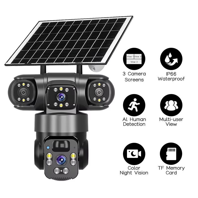12MP Wifi/4G Sim Solar Camera Dual screens Outdoor WiFi Solar IP PTZ ...
