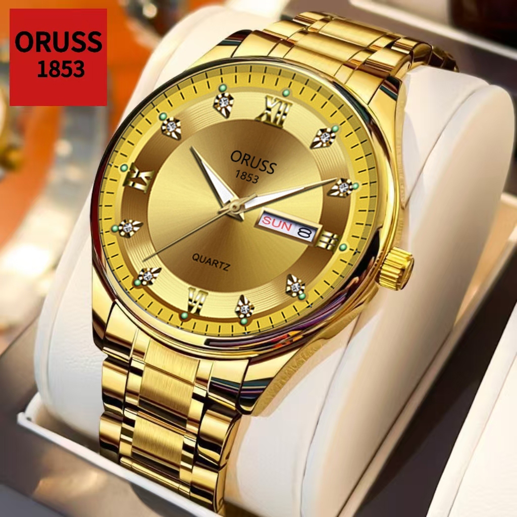 [Gift][With Box]ORUSS Original Men Gold Luxury Stainless Steel Dual ...