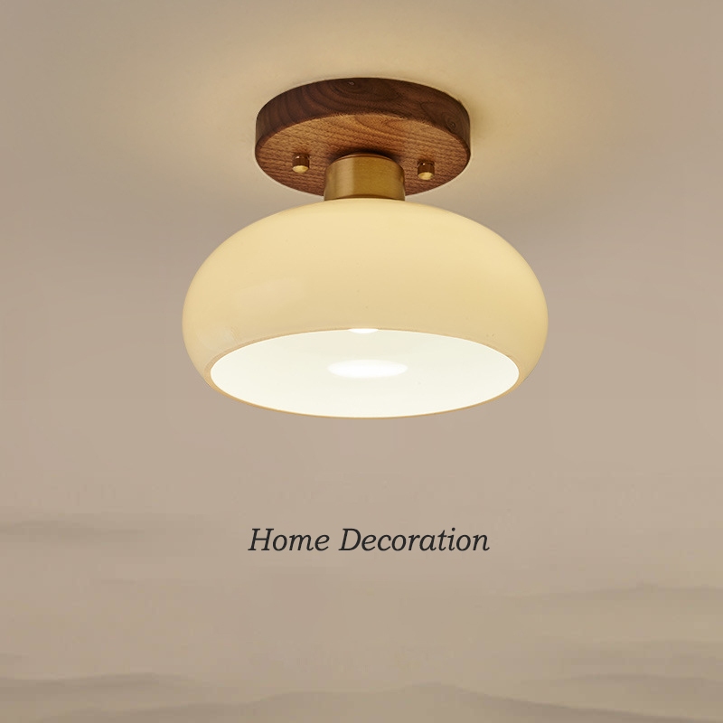 Postmodern Walnut Semi-recessed Ceiling Lamp, Vintage Glass Chandelier ...