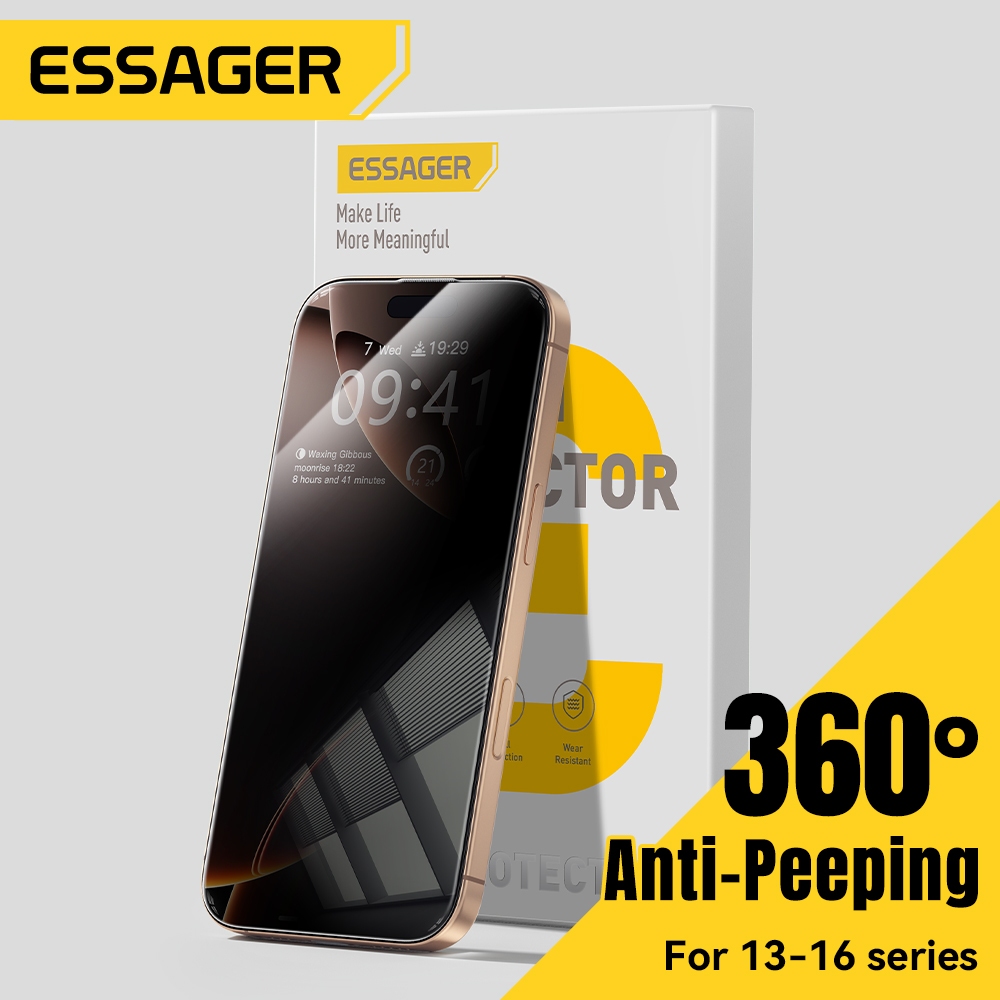 Essager 360° Transparent black Privacy Protection Tempered Glass Screen ...