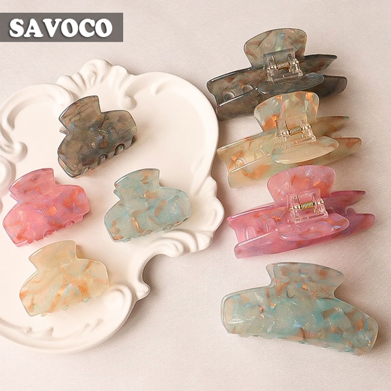 SAVOCO Colorful Acrylic Marble Hair Grab Clip Female Acetic Acid Shark ...