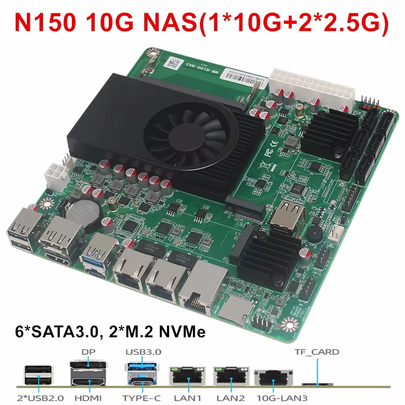 Intel N150 i3 N305 6-Bay NAS Motherboard 1*10G SFP 2*i226-V 2.5G 6*SATA3.0 2*NVMe 1*DDR5 4800MHz ...