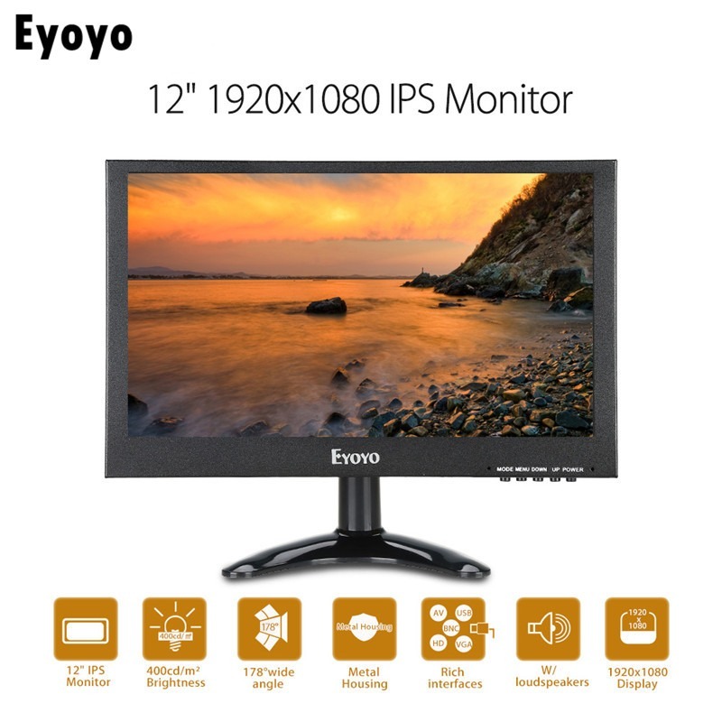Eyoyo 12 Inch IPS Monitor 1920x1080 Display Support VGA HD BNC AV USB ...