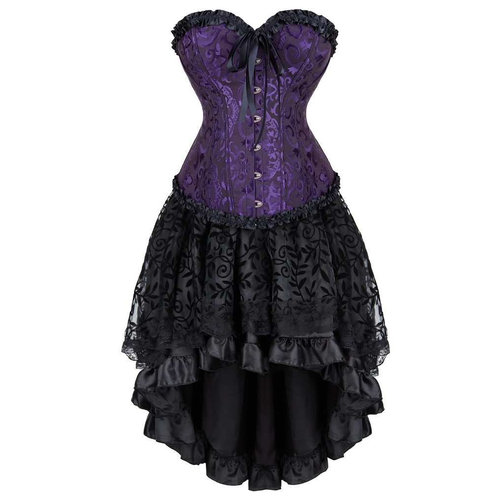 Corset Dress Gothic Floral Bustiers Burlesque Lace Up Corsets Skirt Set ...
