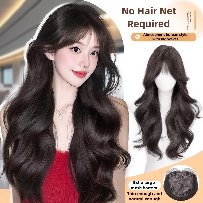 55cm Female Large Wave Wig Simulation Hair Piece Invisible Seamless U ...