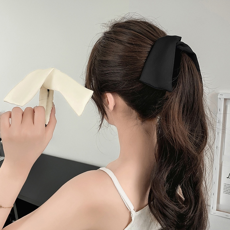 Silk Banana Clip Vertical Clip Temperament Ponytail Hair Clip Mesh Bow ...